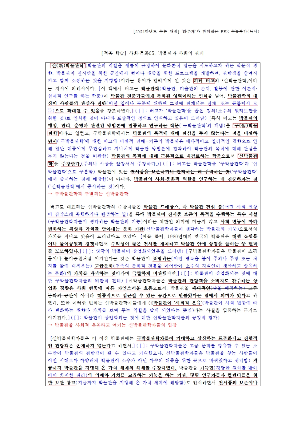 2024학년도 Ebs 수능특강 독서 적용 학습 사회·문화05 박물관과 사회의 관계
